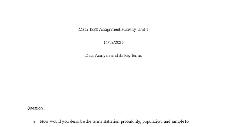 Math 1280 Asssignmnet Activity Unit 1 - Math 1280 Assignment Activity ...