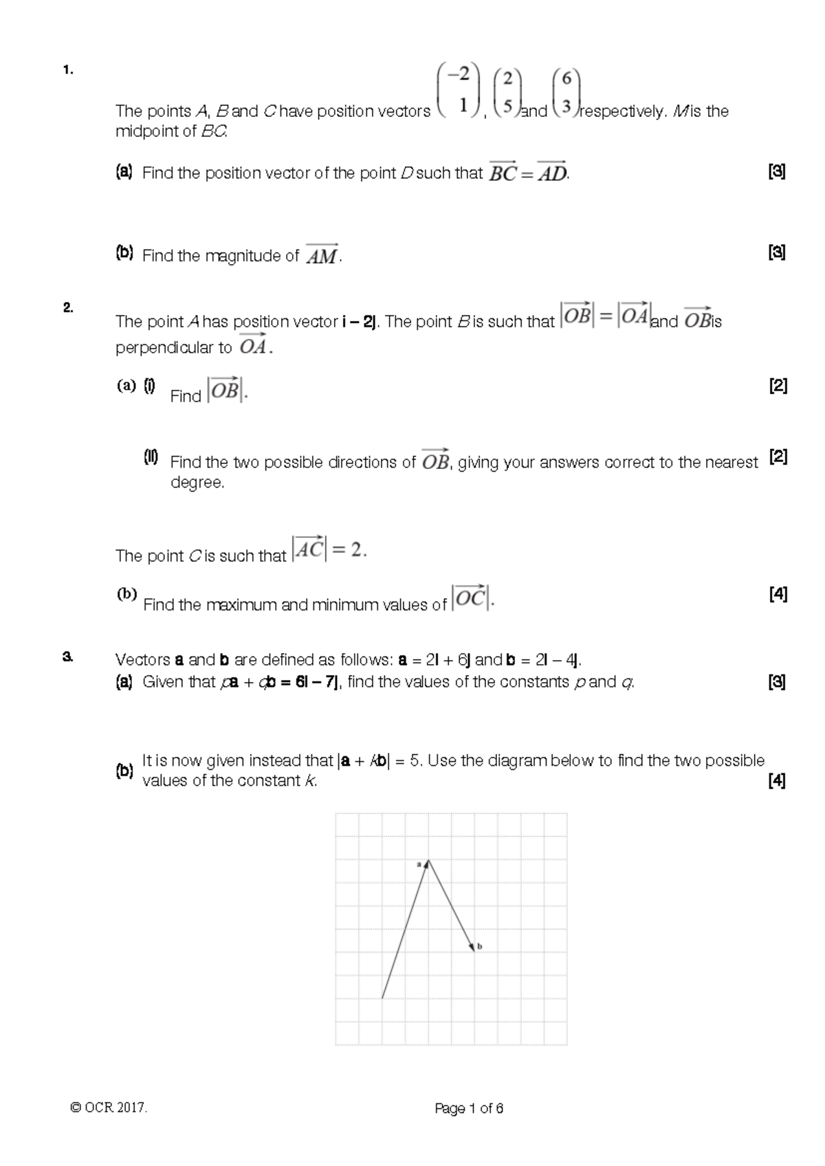 Vectors practice - maths extension one - The pointsA,B andC have ...