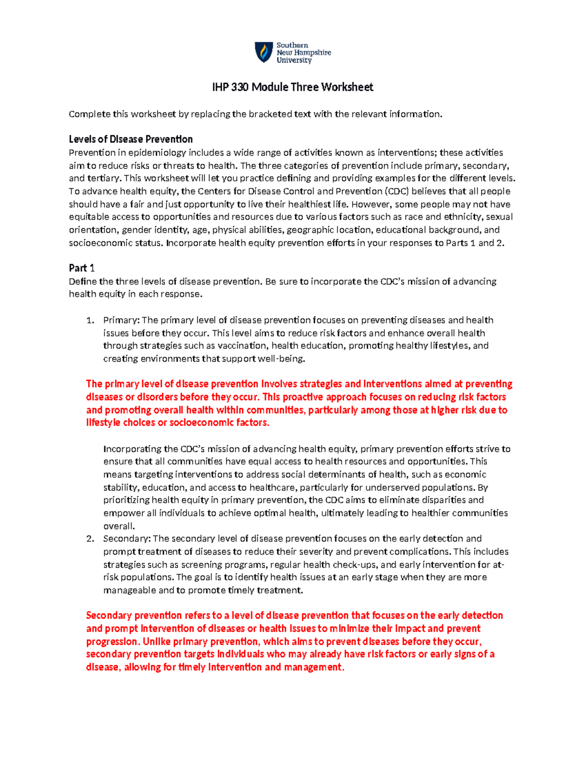 IHP 330 Module Three Worksheet - IHP 330 Module Three Worksheet ...