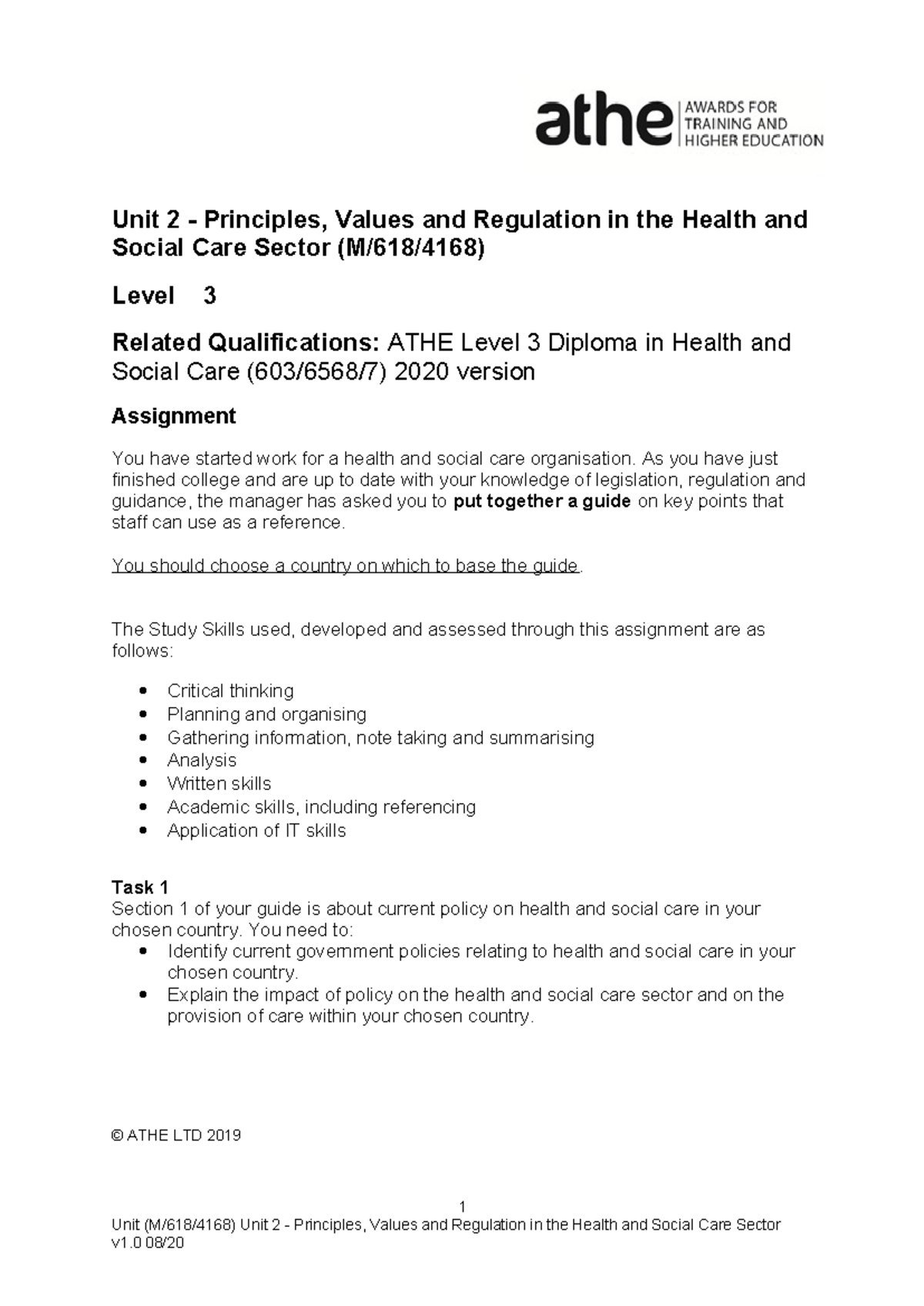 HSC L3 Unit 2 - Principles, Values & Regulation in Health Care Sector ...