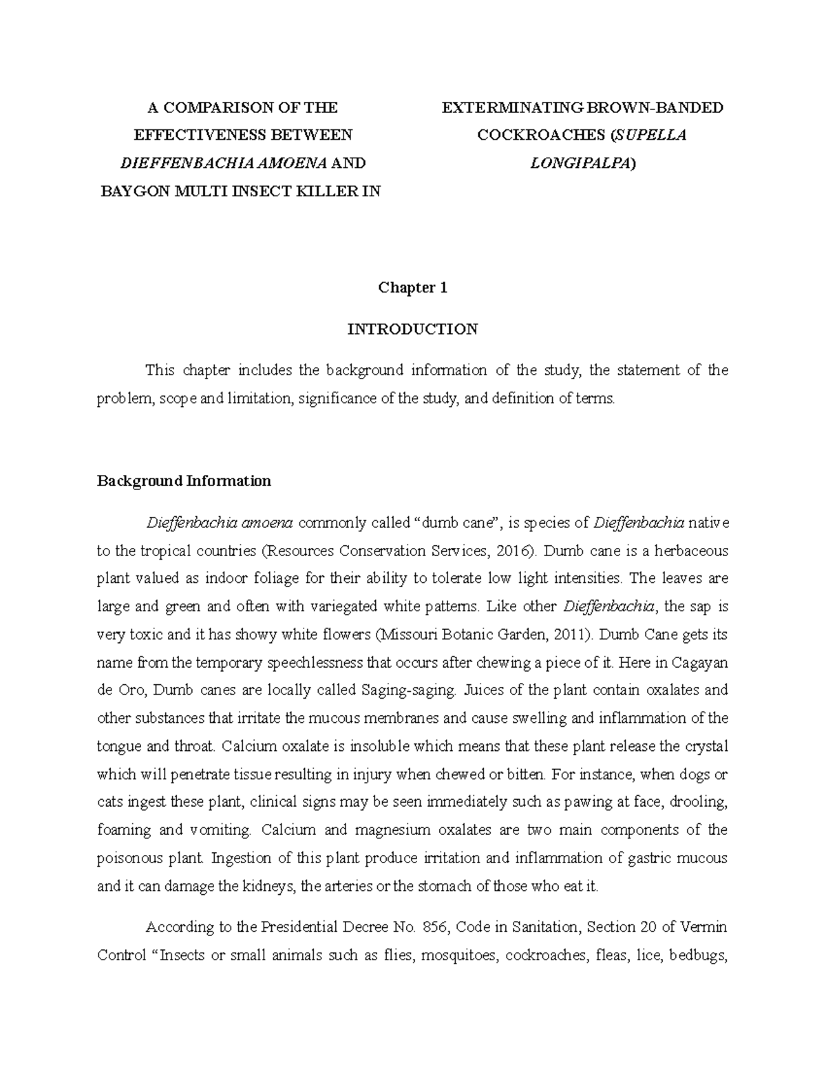 PR Grade 12 Research Paper: Effectiveness of Dieffenbachia vs Baygon on ...