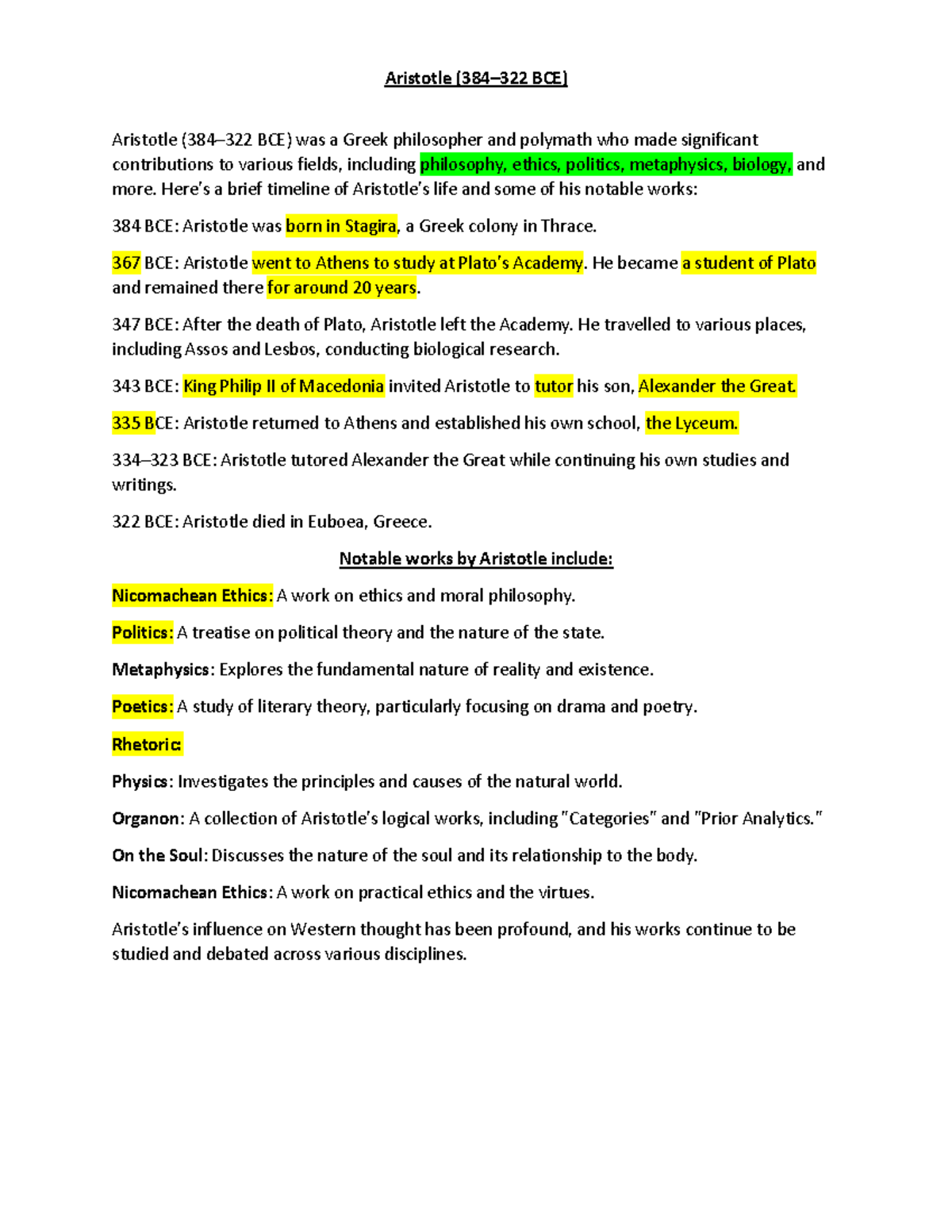 Aristotle's Political Philosophy: Key Concepts and Theories (PHIL 101 ...