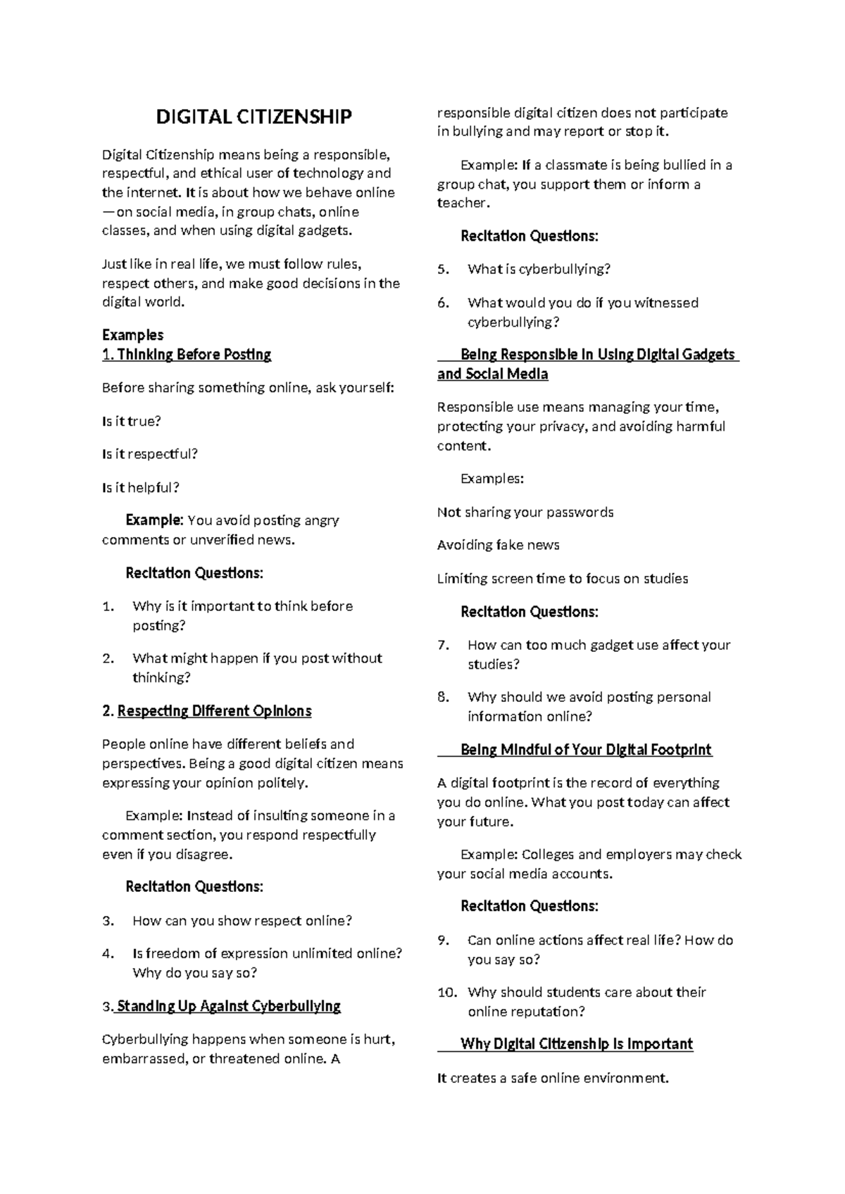 DIGITAL CITIZENSHIP: Responsible Online Behavior & Ethics - Studocu