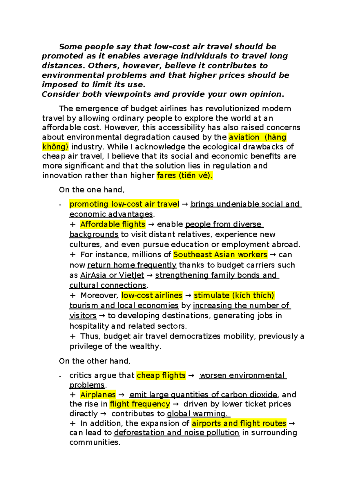 Air Travel Debate: Social Benefits vs. Environmental Impact (Writting ...