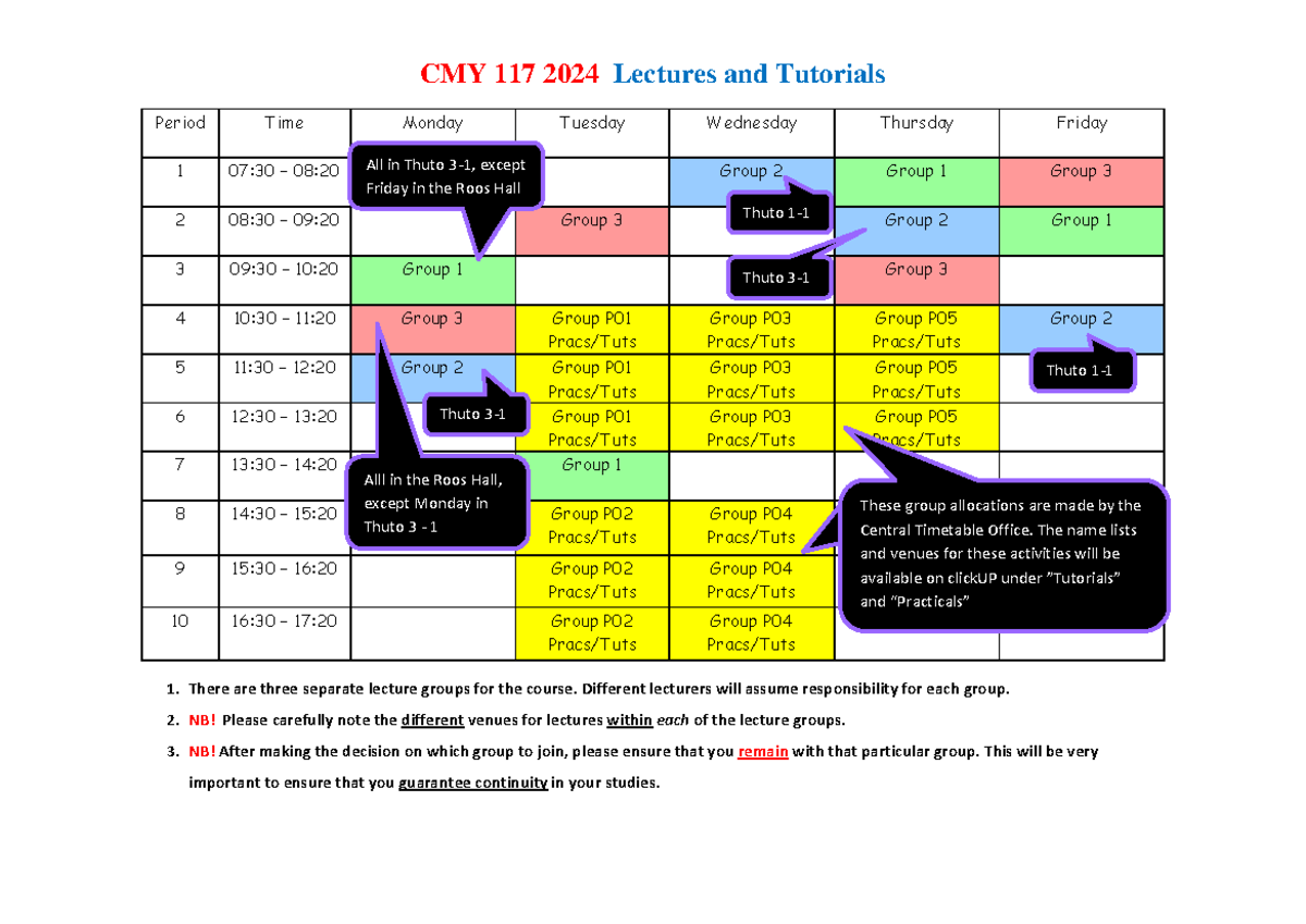 20240125 Lecture Timetable version 1 - CMY 117 2024 Lectures and ...