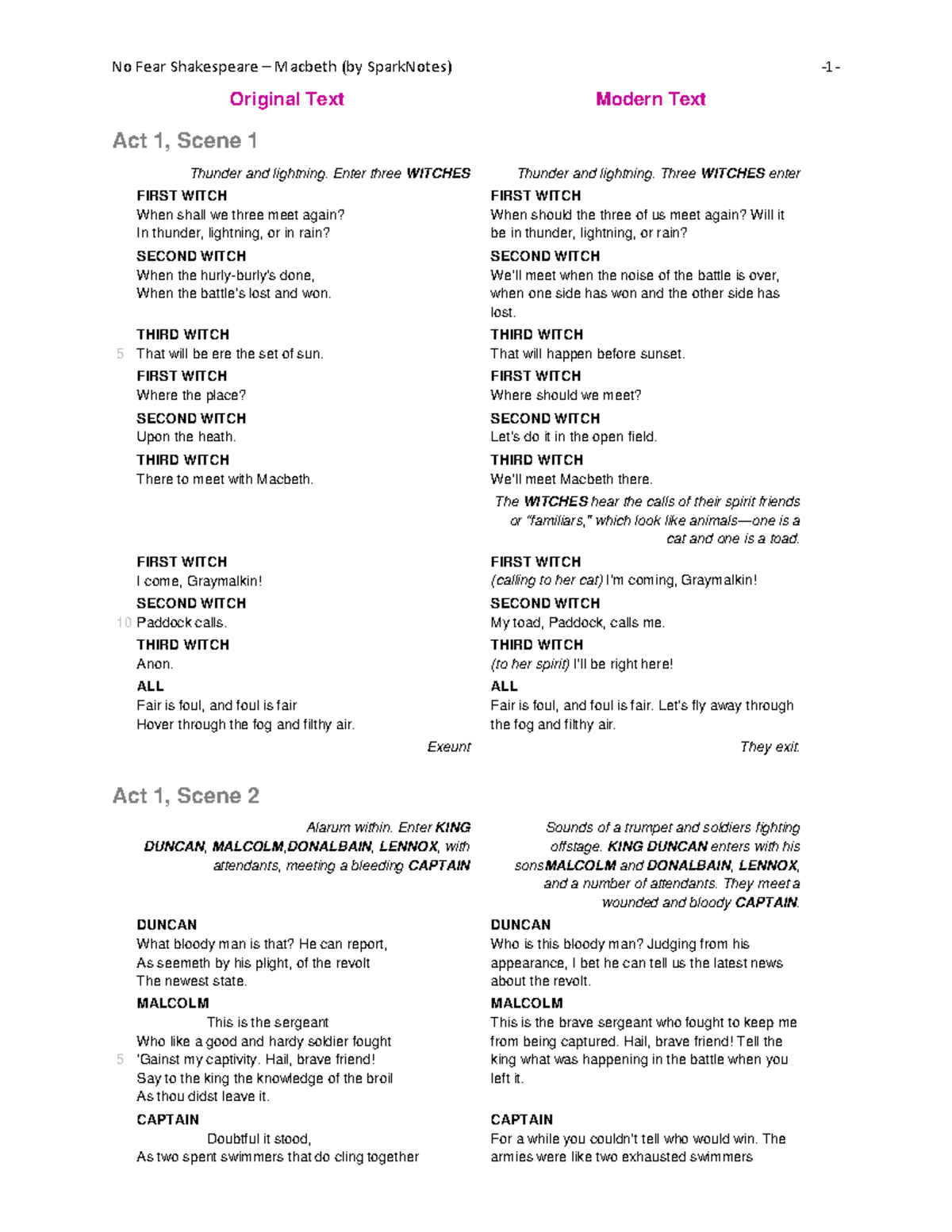 No Fear Shakespeare: Macbeth Full Text with Modern Translation ...