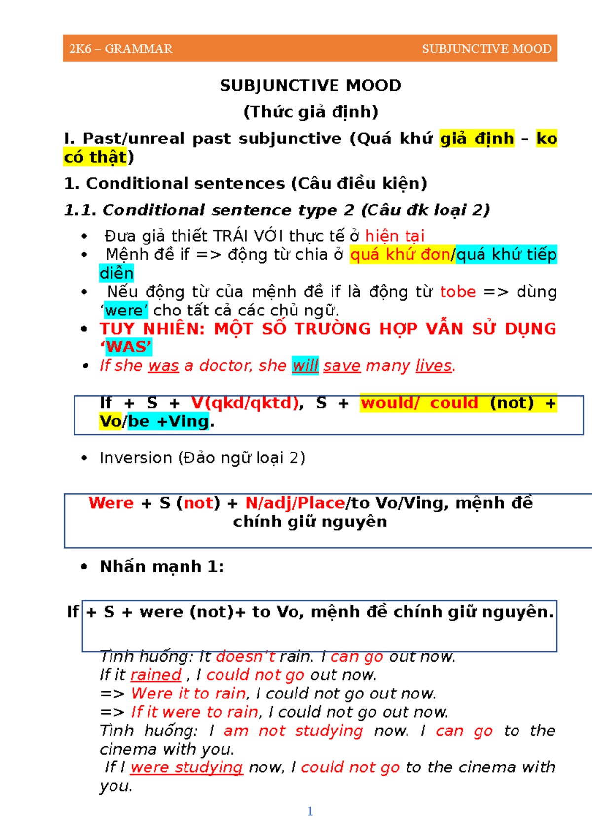 1. Subjunctive Mood - 1111111 - SUBJUNCTIVE MOOD (Thức giả định) I ...