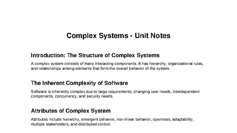 Complex Systems Unit Notes - Complex Systems - Unit Notes Introduction ...