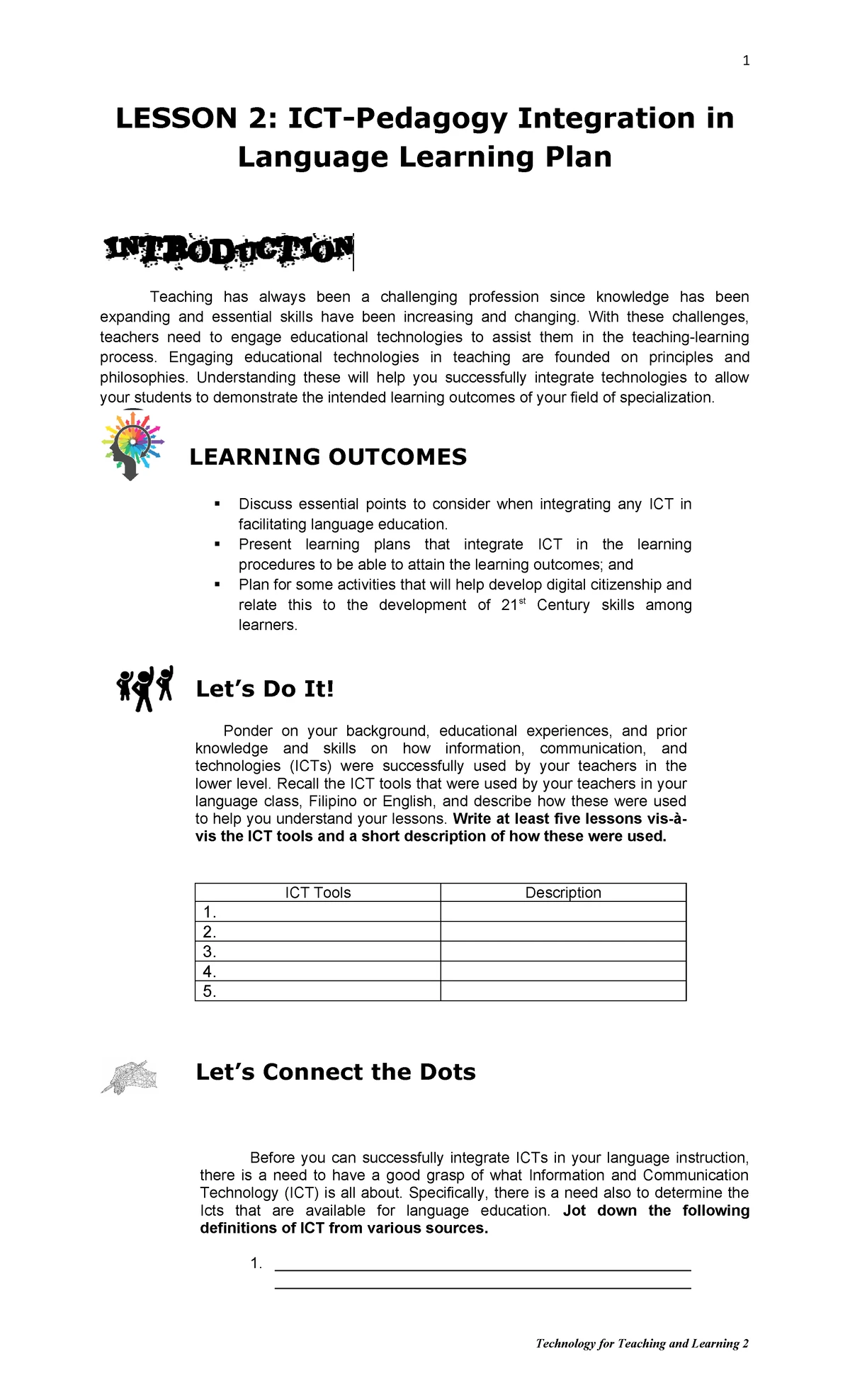 Module 2 Technology for teaching and learning 2 - LESSON 2: ICT ...