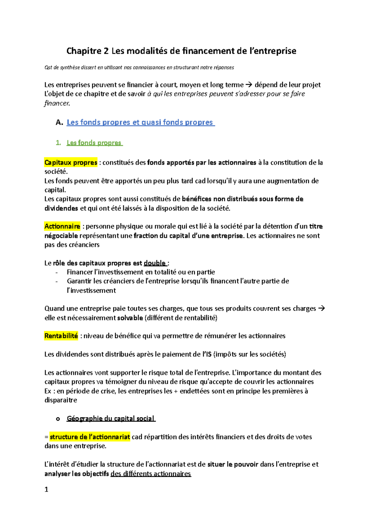 Chapitre 2 LES Modalites DE Financements DE Lenteprise - Chapitre 2 Les ...