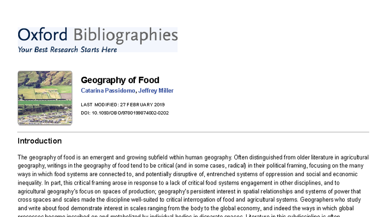 Geography of Food: Historical Perspectives and Critical Insights - Studocu