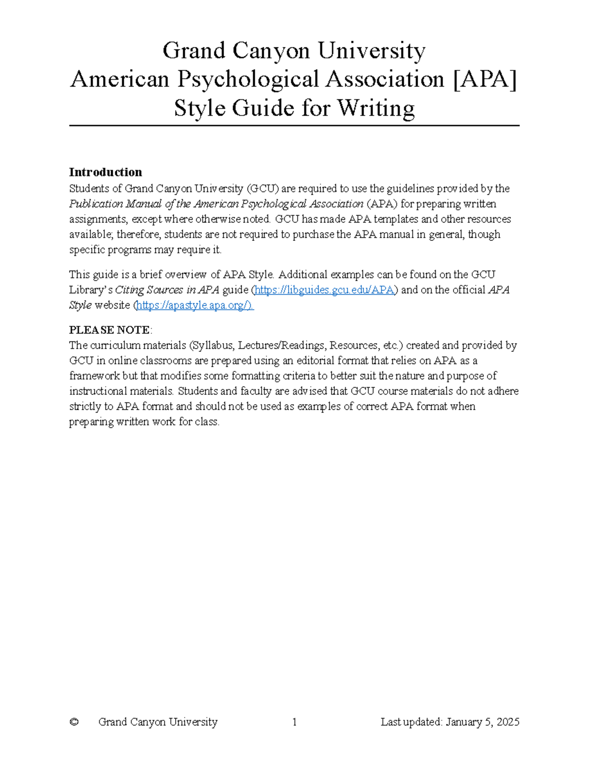 GCU APA 7th Ed. Writing Style Guide for Students - Studocu