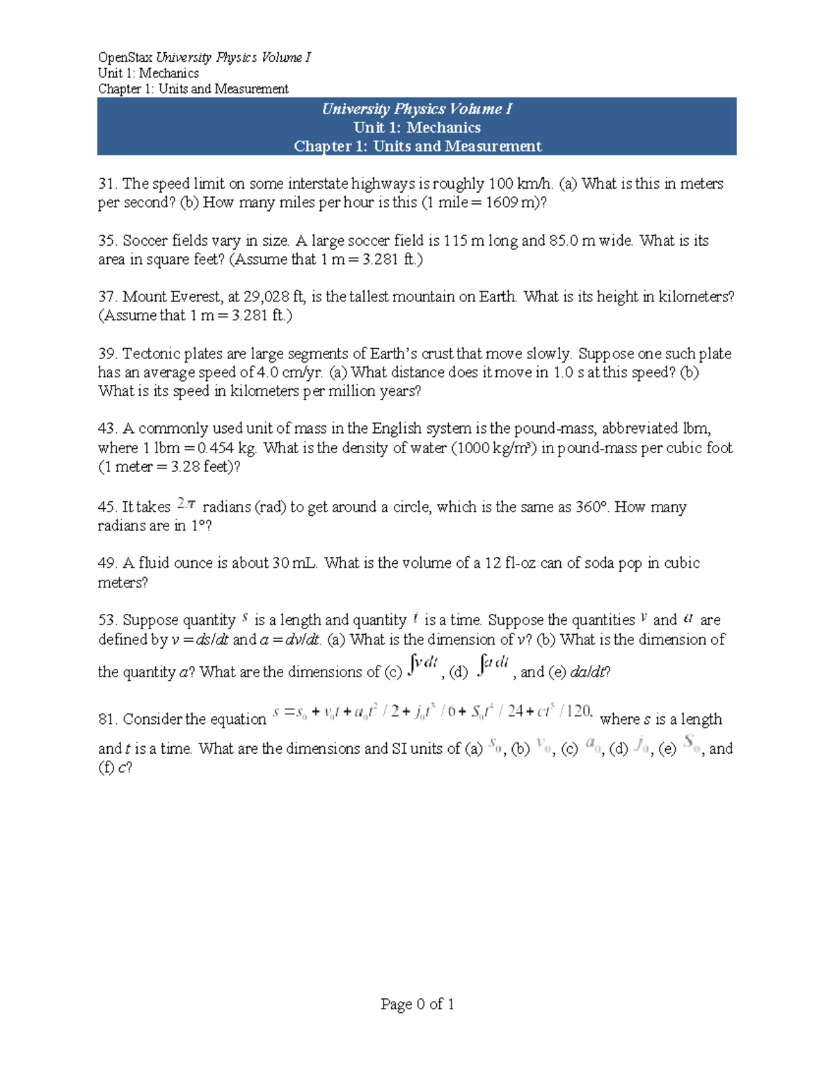 University Physics I: Mechanics & Measurement - Chapter 1 Notes - Studocu