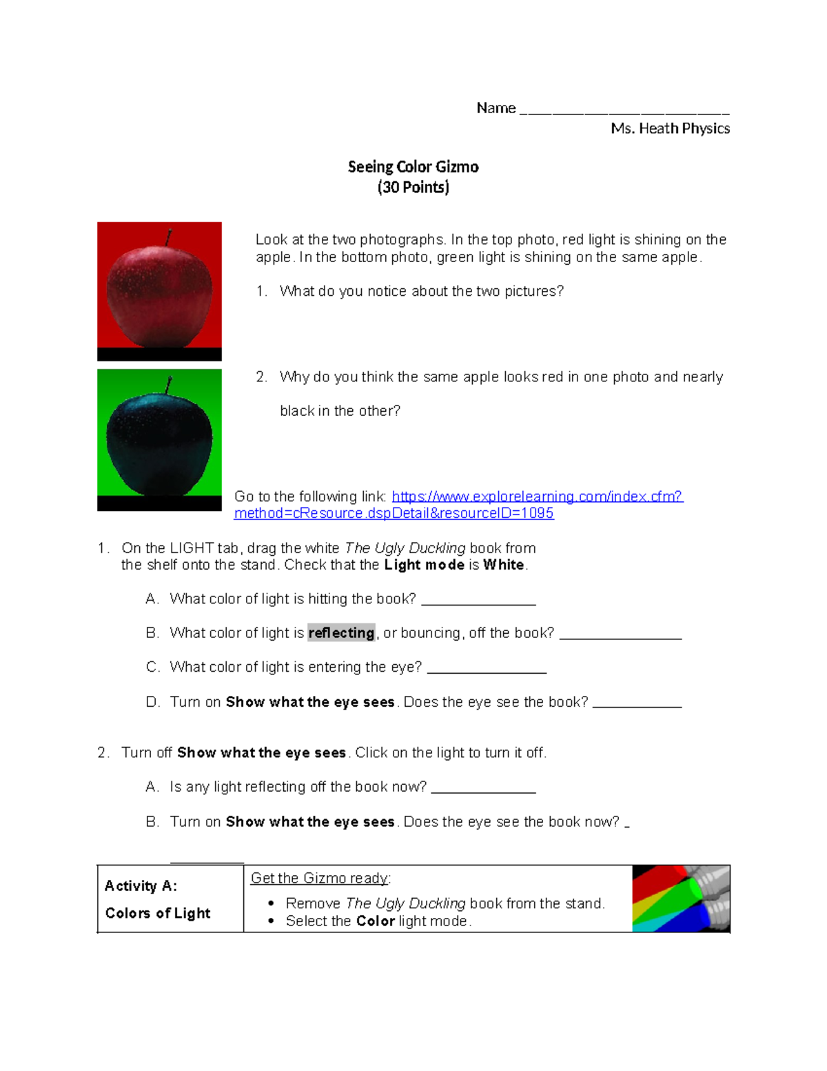 Seeing Color Gizmo Activity - PHY101 Exploration Guide - Studocu