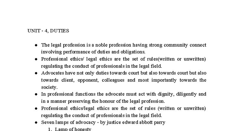UNIT 4: Duties and Ethical Responsibilities in the Legal Profession ...