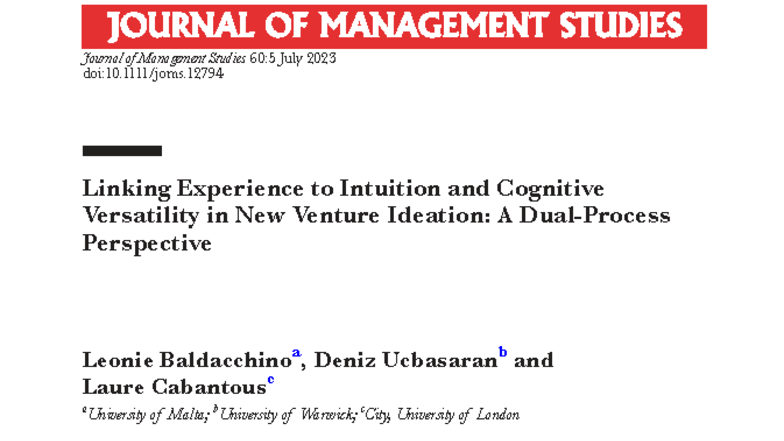 Linking Experience to Intuition & Cognitive Versatility in New Venture ...