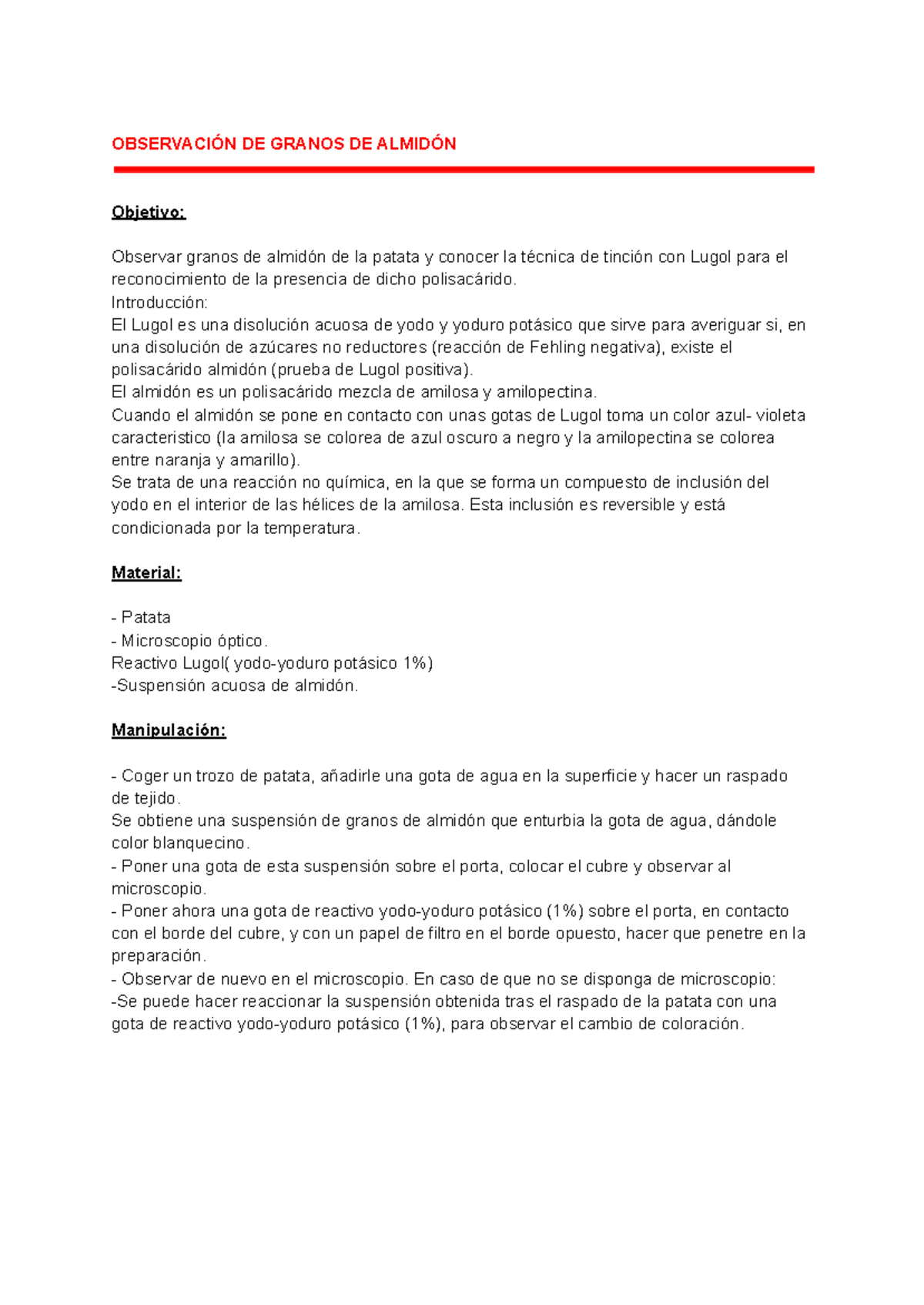 Práctica de Laboratorio: Observación de Granos de Almidón con Lugol ...