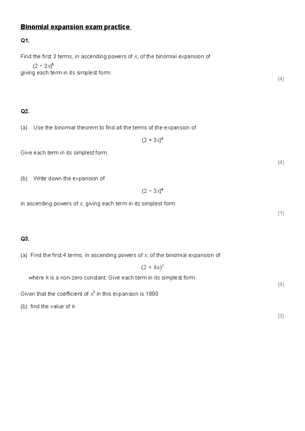 Binomial Expansion Exam Practice Questions (MATH 101) - Studocu