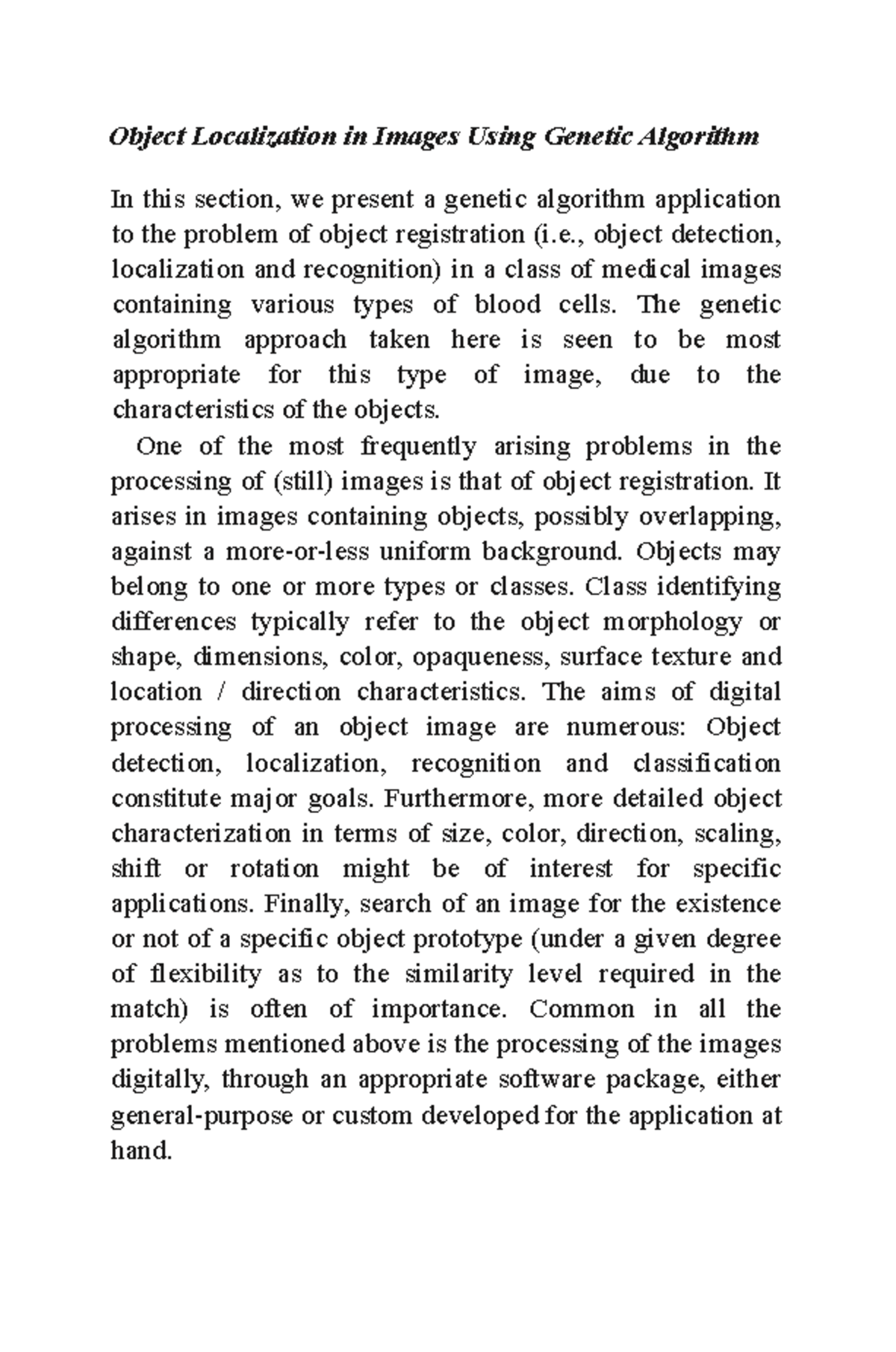 Object Localization In Images Using Genetic Algorithm Object