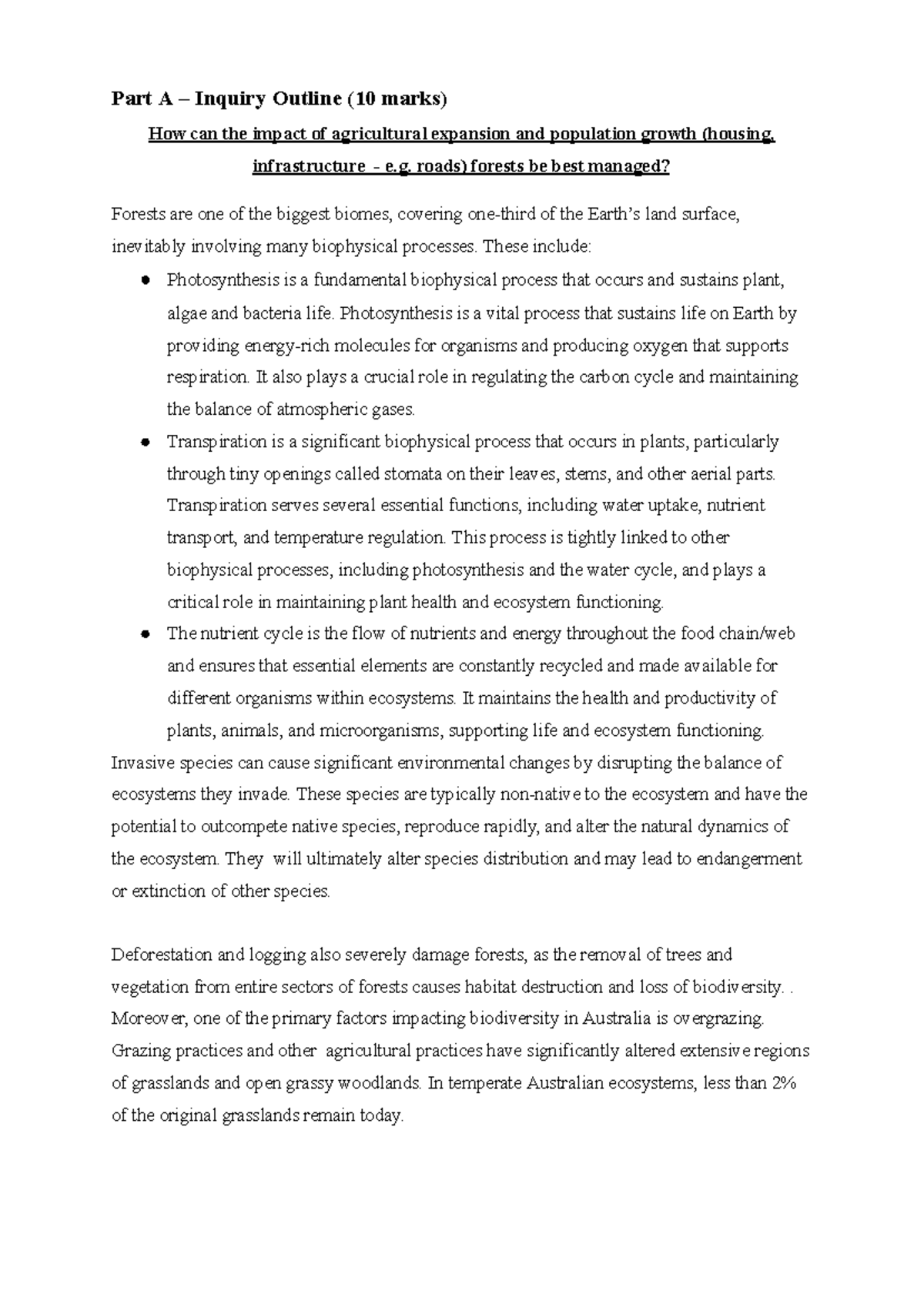 GEO 10 Assessment Task 1: Managing Environmental Change in Australia ...