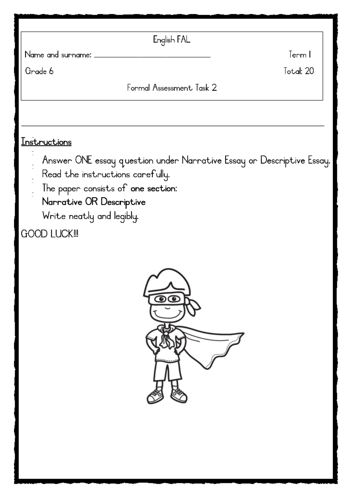 Grade 6 English FAL - Formal Assessment Task 2 - Term 1 - Studocu