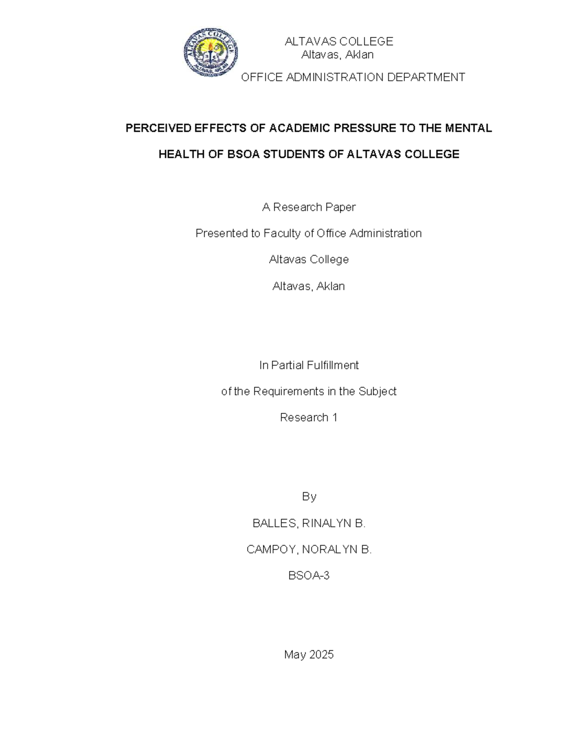 Perceived Effects of Academic Pressure on BSOA Students' Mental Health ...