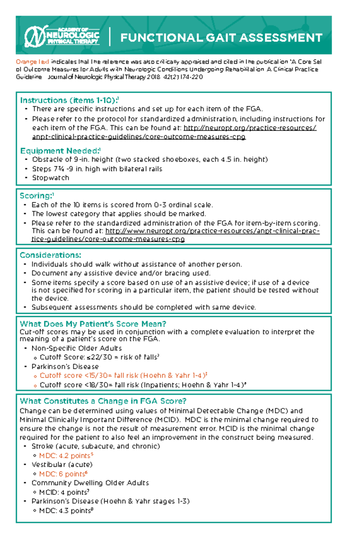 Functional Gait Assessment (FGA): Scoring & Interpretation Guide - Studocu