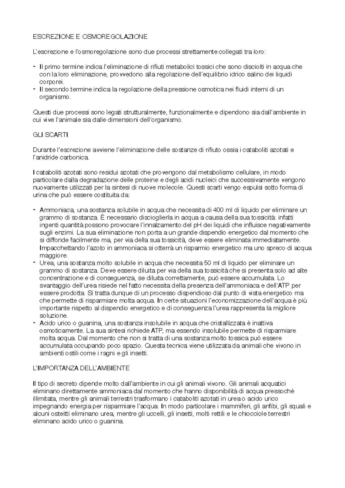Escrezione e Osmoregolazione funzioni - ESCREZIONE E OSMOREGOLAZIONE L ...