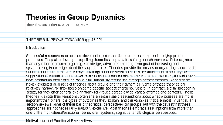 Theories of Group Dynamics: Insights and Perspectives - Studocu