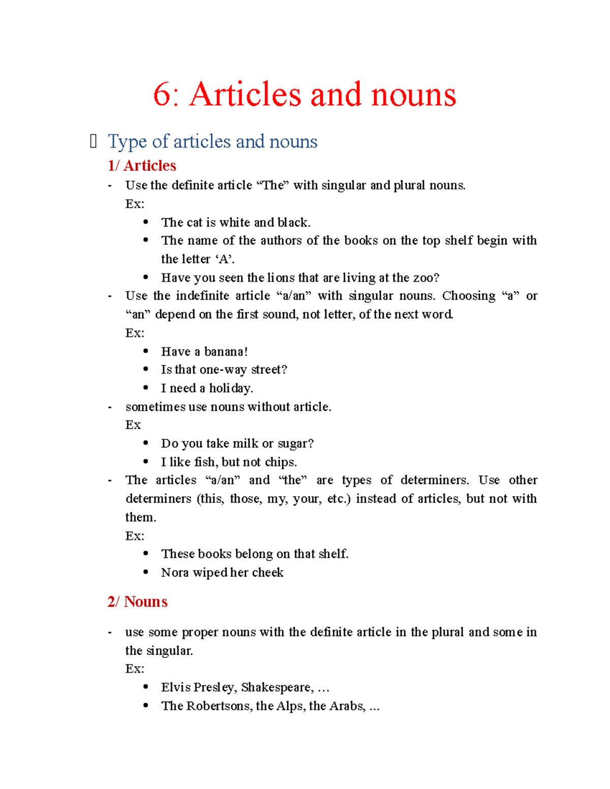 Articles and Nouns Overview: Understanding 'A', 'An', and 'The' - Studocu