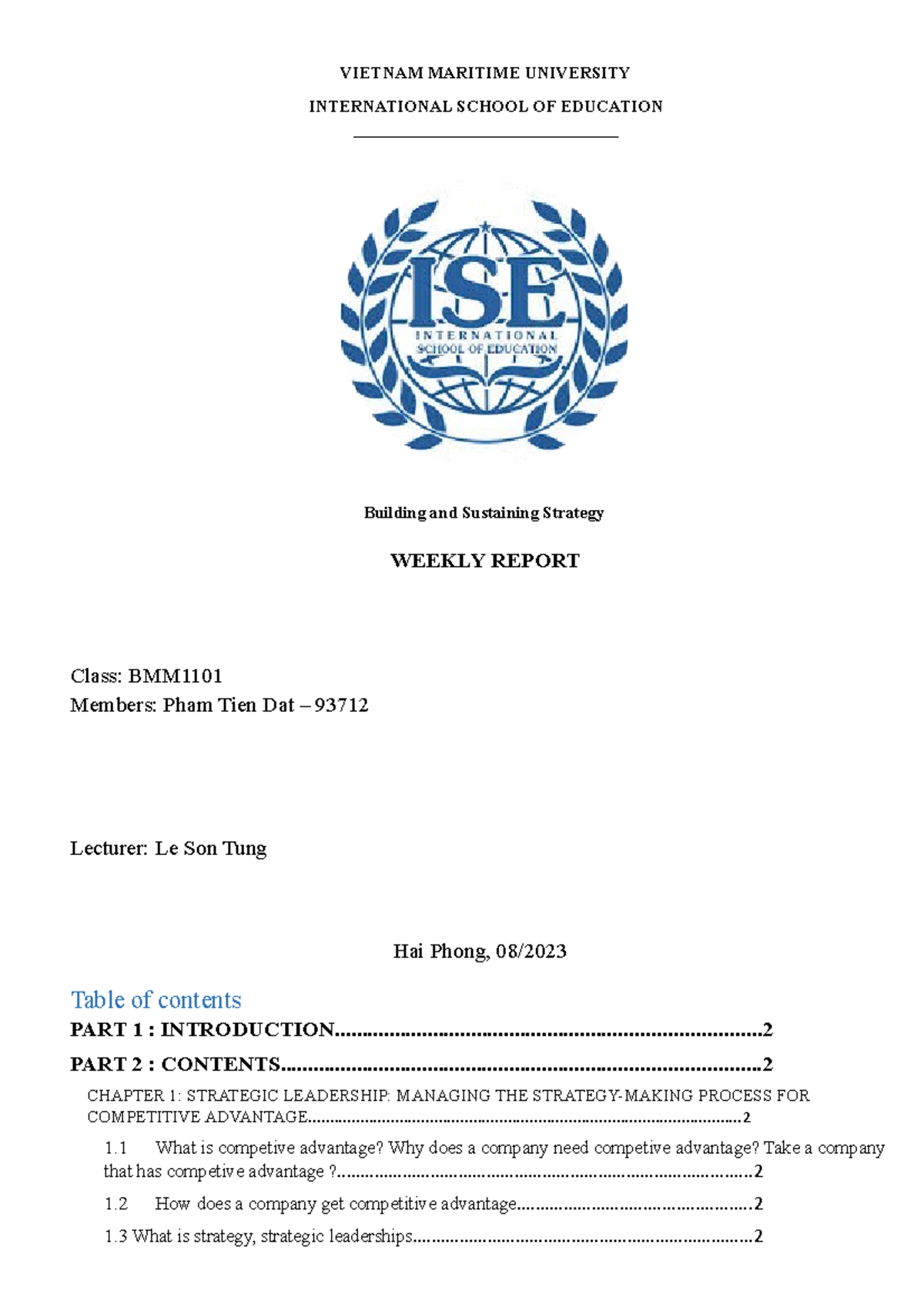 BÁO CÁO LẦN 1 - PHẠM TIẾN ĐẠT 93712 - BSS - VIETNAM MARITIME UNIVERSITY ...