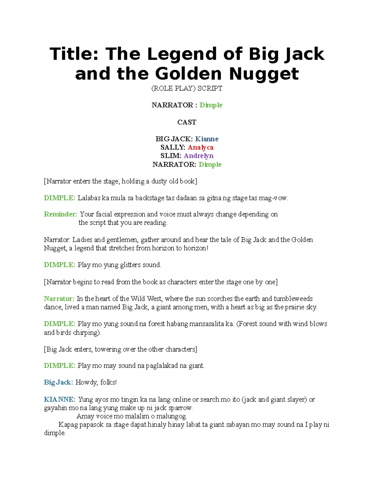Script role play very updated - Title: The Legend of Big Jack and the ...