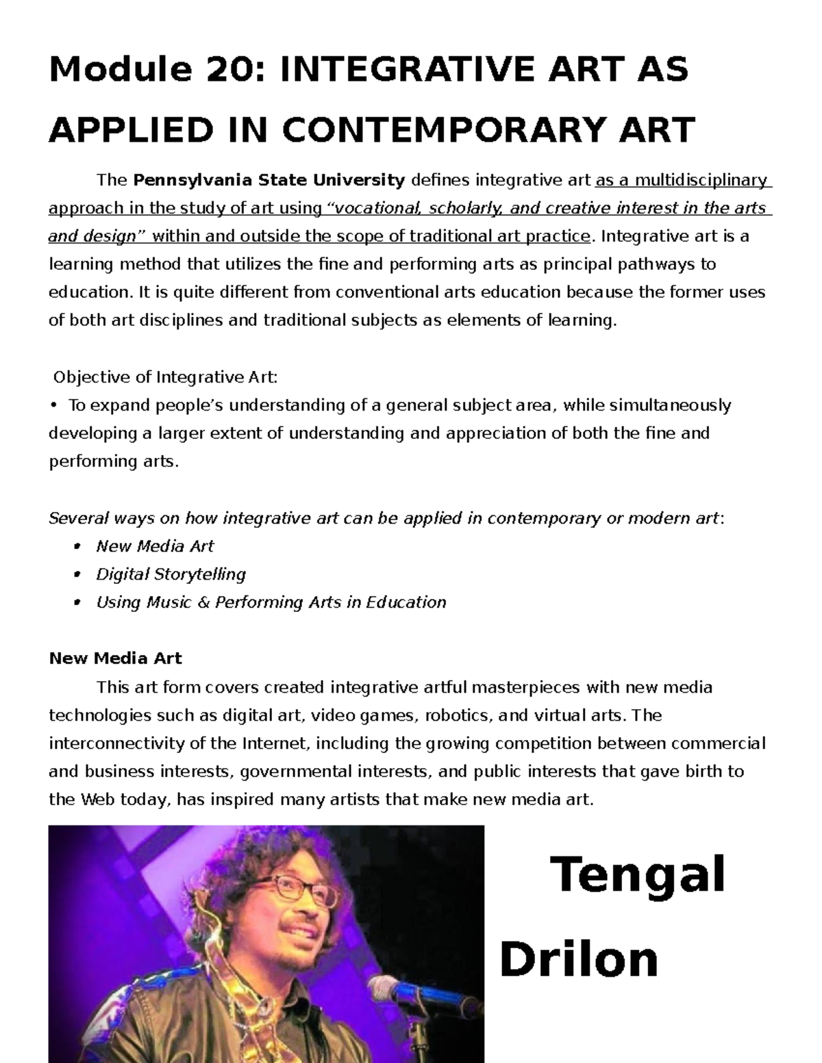 Integrative Arts in Contemporary Art: Module 20 Overview - Studocu