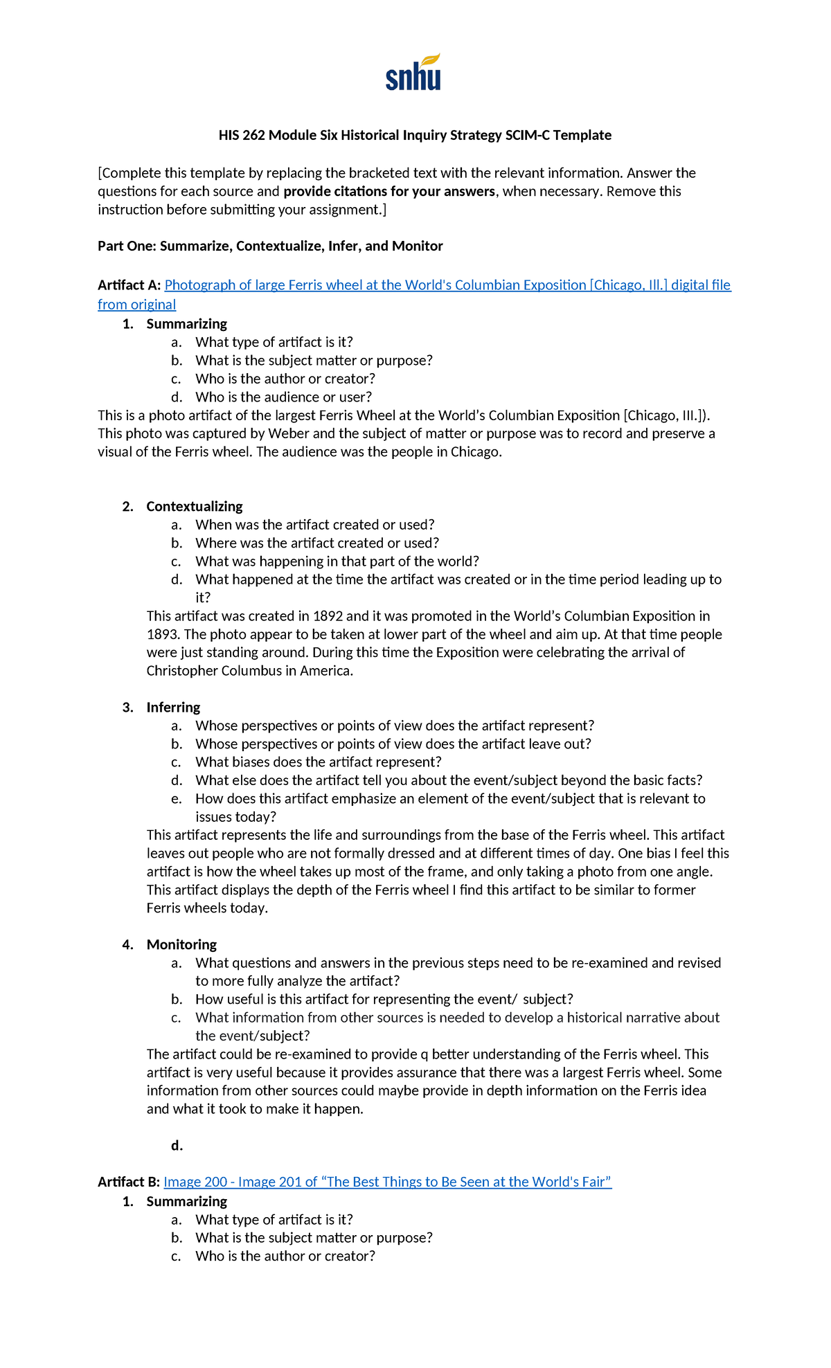 HIS 262 Module Six Historical Inquiry Strategy SCIM-C Template-2 ...