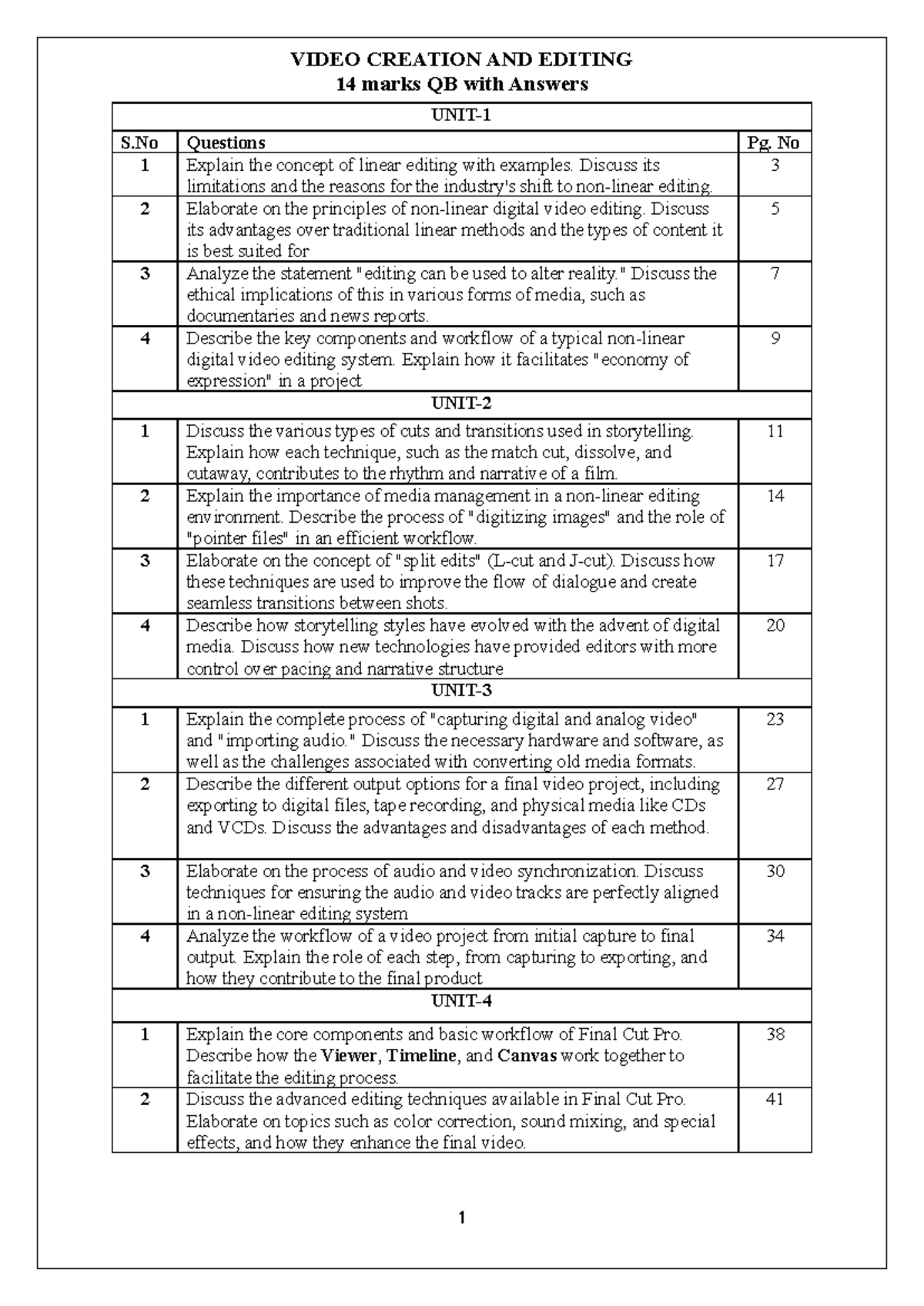 VCE 14 Marks Video Creation & Editing Answers: Concepts & Techniques ...