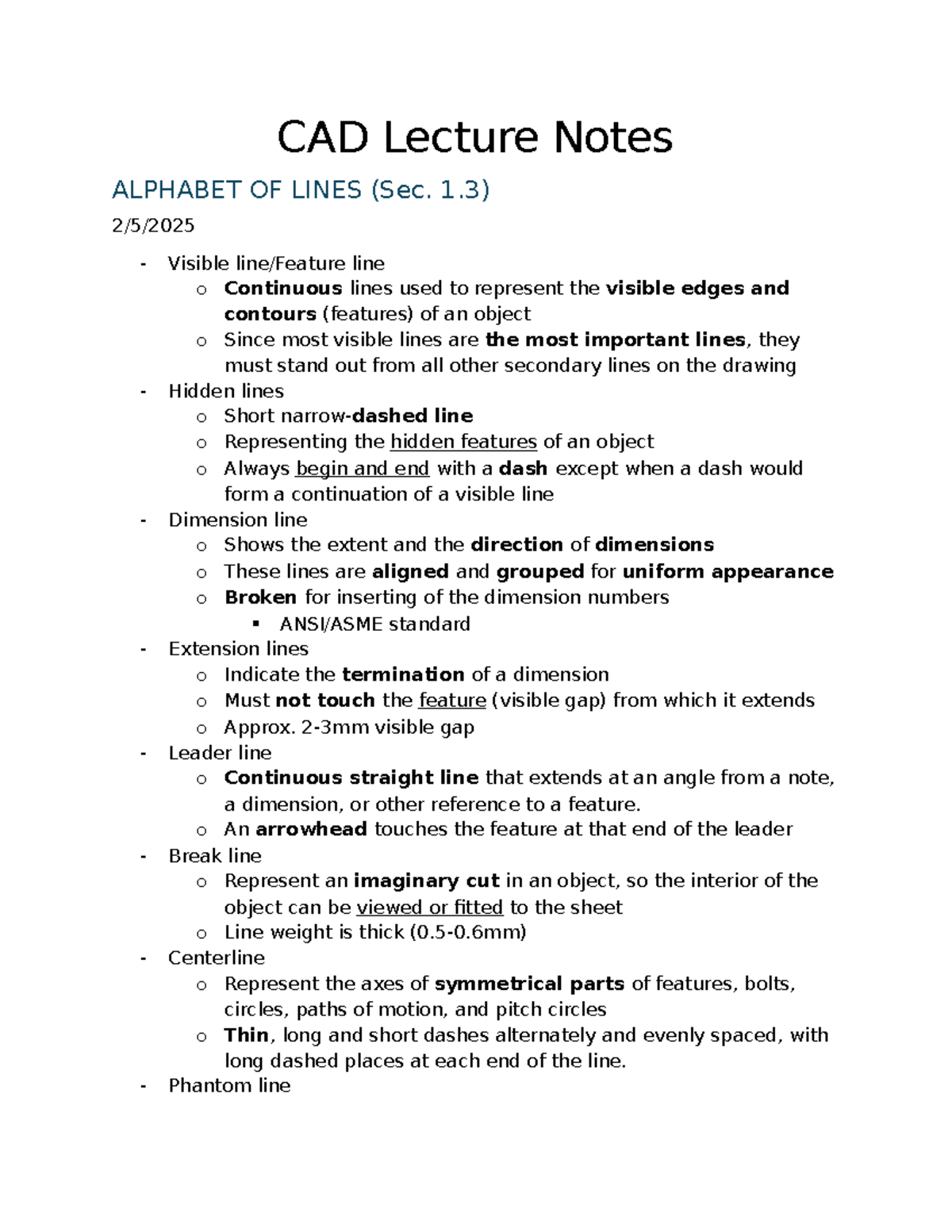 CAD Engineering Drawing and Measurement Guidelines (MIDTERM) - CAD ...