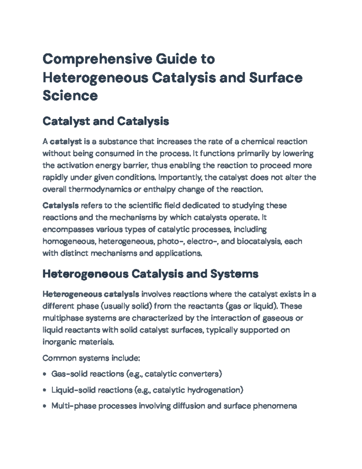 Comprehensive Overview of Heterogeneous Catalysis and Surface Science ...