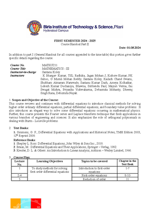 MATH F211-Handout - Official Handout - BIRLA INSTITUTE OF TECHNOLOGY & SCIENCE PILANI K K BIRLA ...