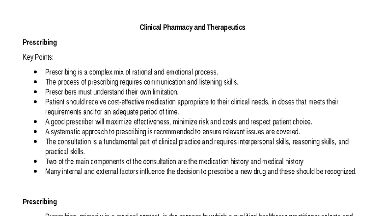 Clinical Pharmacy and Therapeutics: Key Points on Prescribing Process ...