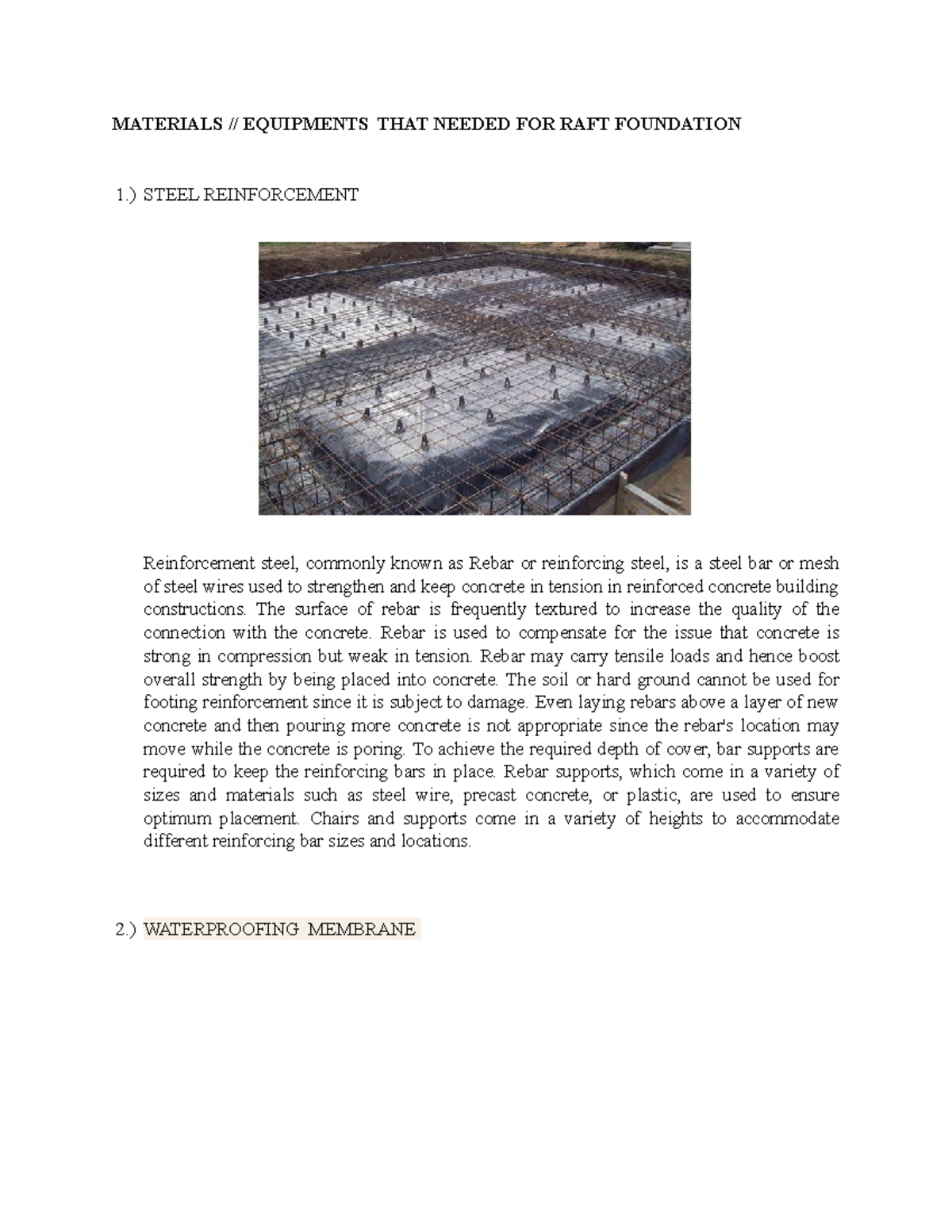 Materials for Raft Foundation Construction Techniques and Equipment ...