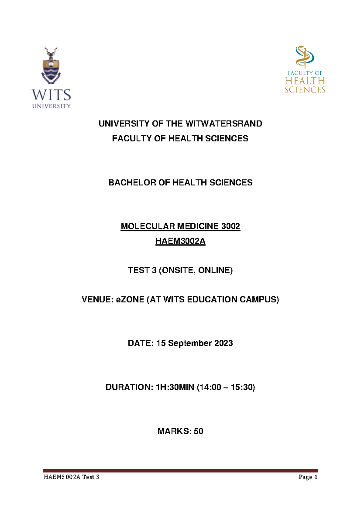 Mmiii - 2023 - Test 3 - Questions only - UNIVERSITY OF THE ...