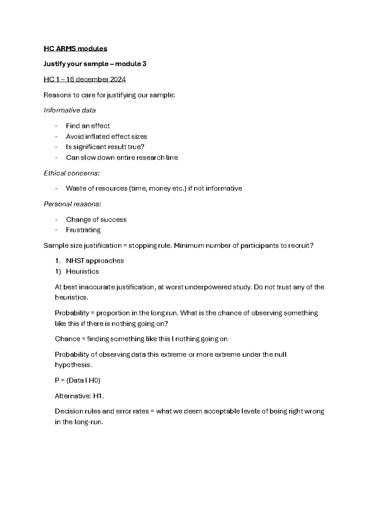 HC ARMS Module 3 - Sample Justification and Power Analysis Insights ...