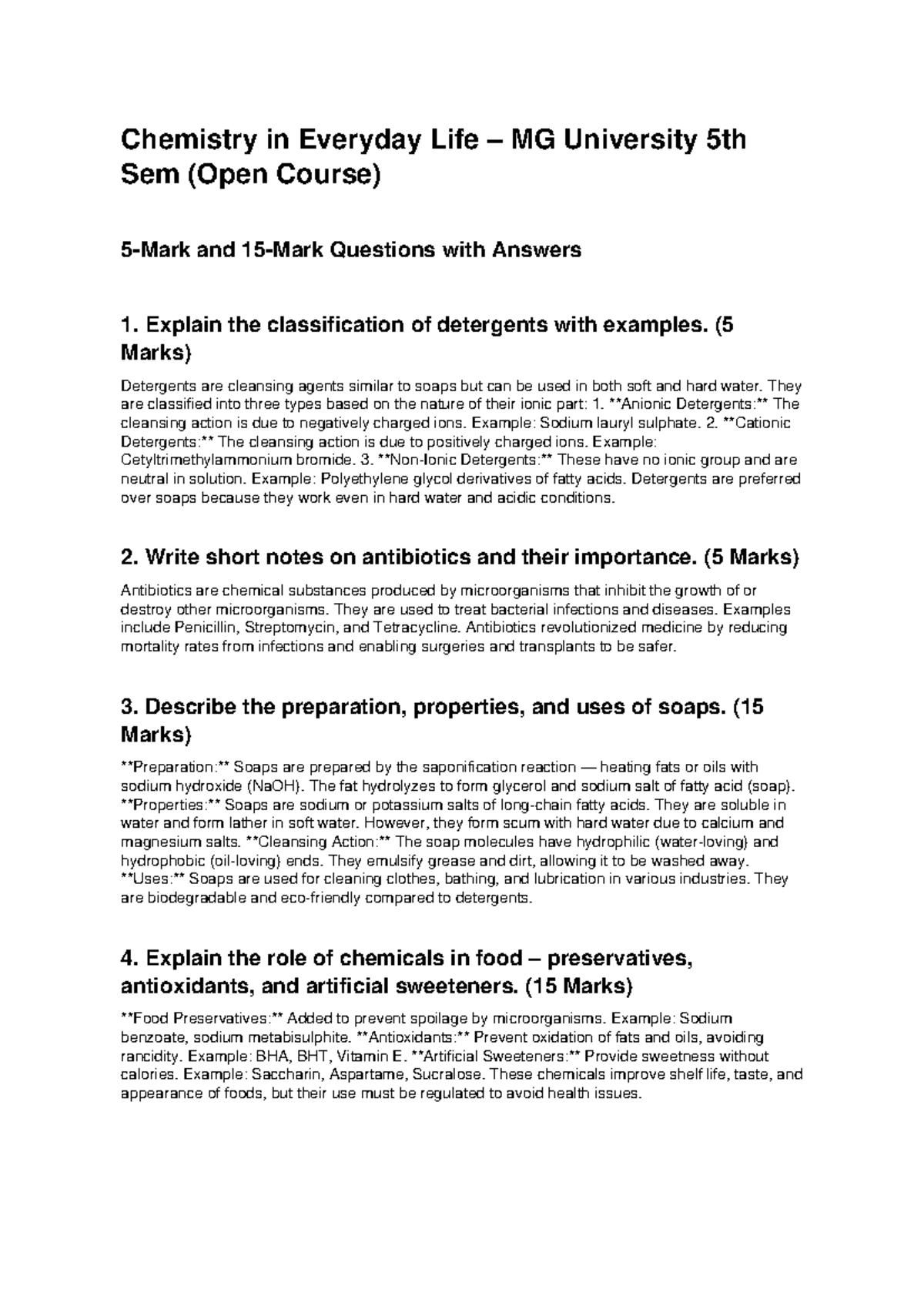 Chemistry in Everyday Life: Detergents, Antibiotics & Soaps - MG ...