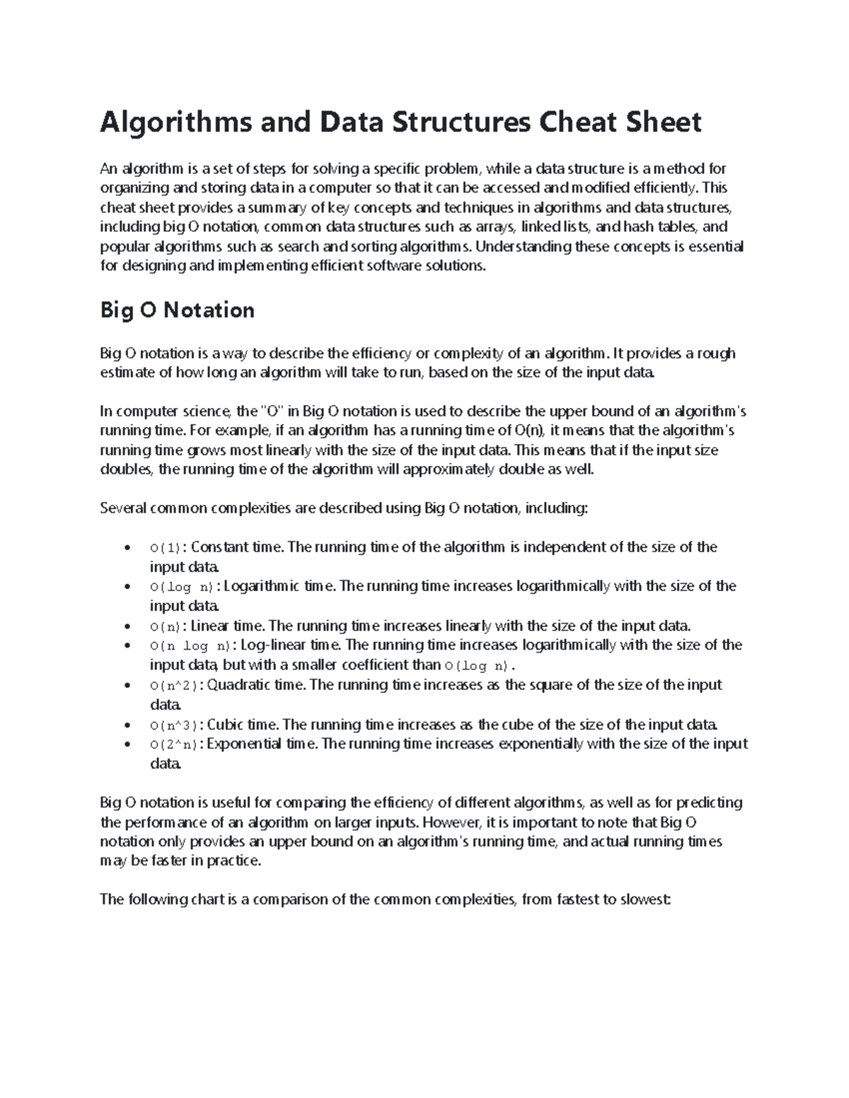 Algorithms and Data Structures Cheat Sheet: Key Concepts & Techniques ...