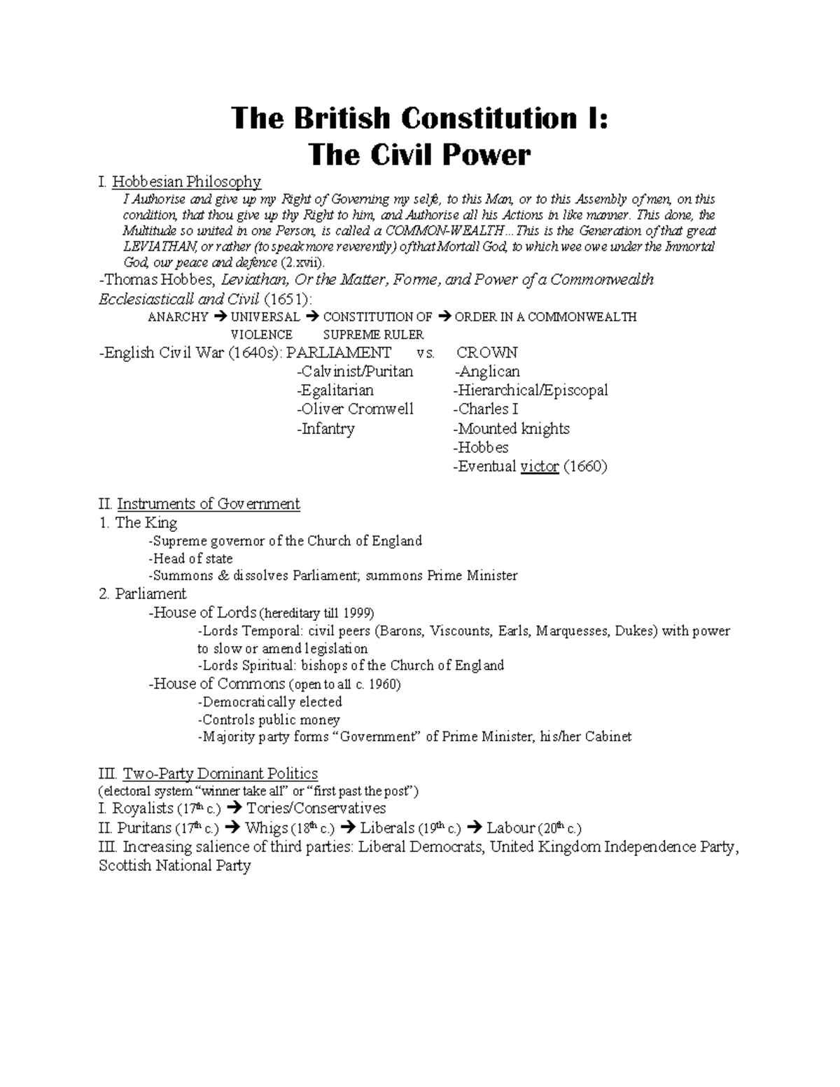 The British Constitution I: Civil Power & Government Instruments - Studocu