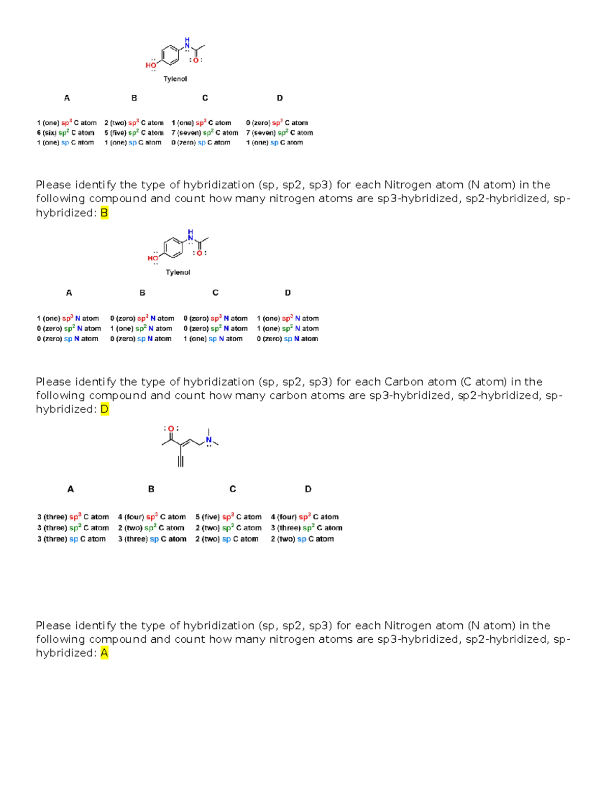 OChem Final Test Bank - Please identify the type of hybridization (sp ...