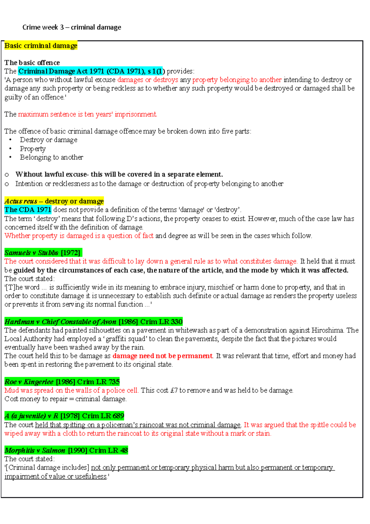 Crime week 3 criminal damage notes - Crime week 3 – criminal damage ...