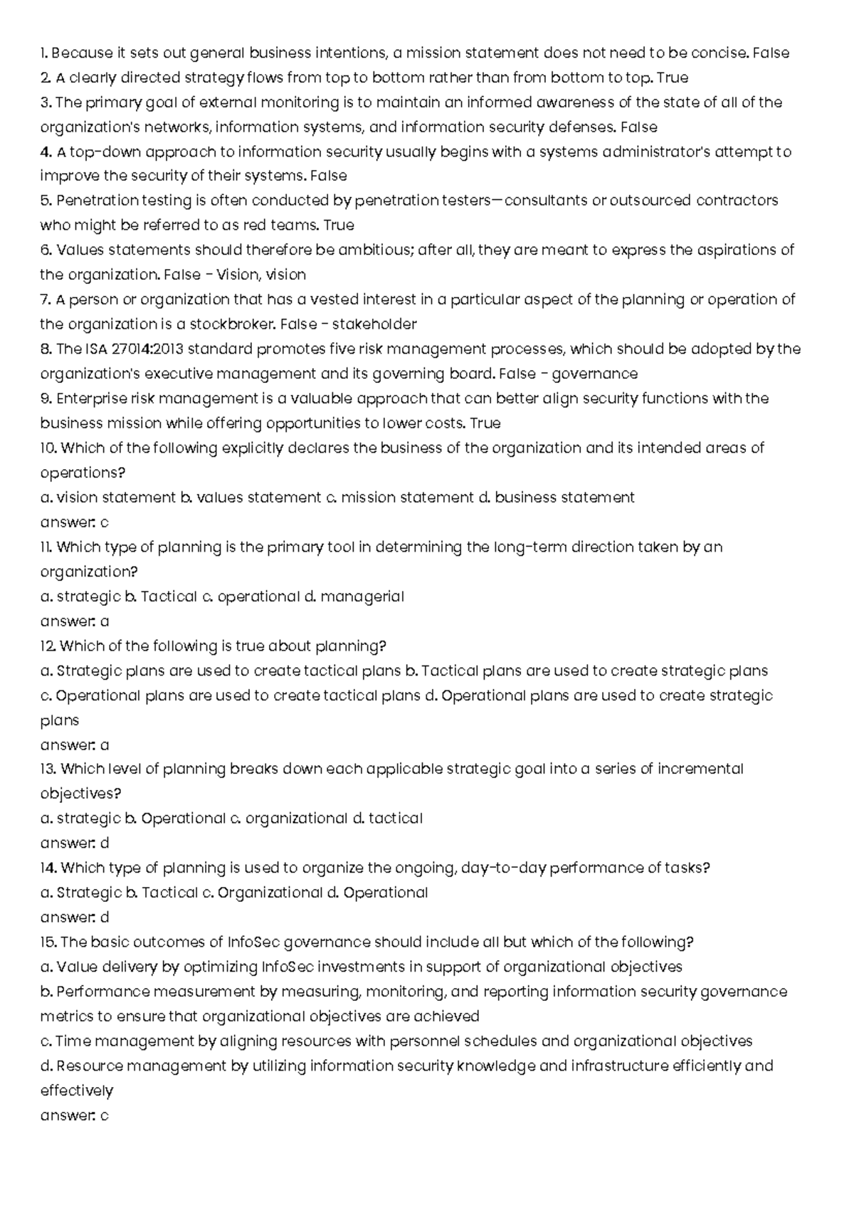 Management of Information Security (IS 101) Chapter 1 Practice ...