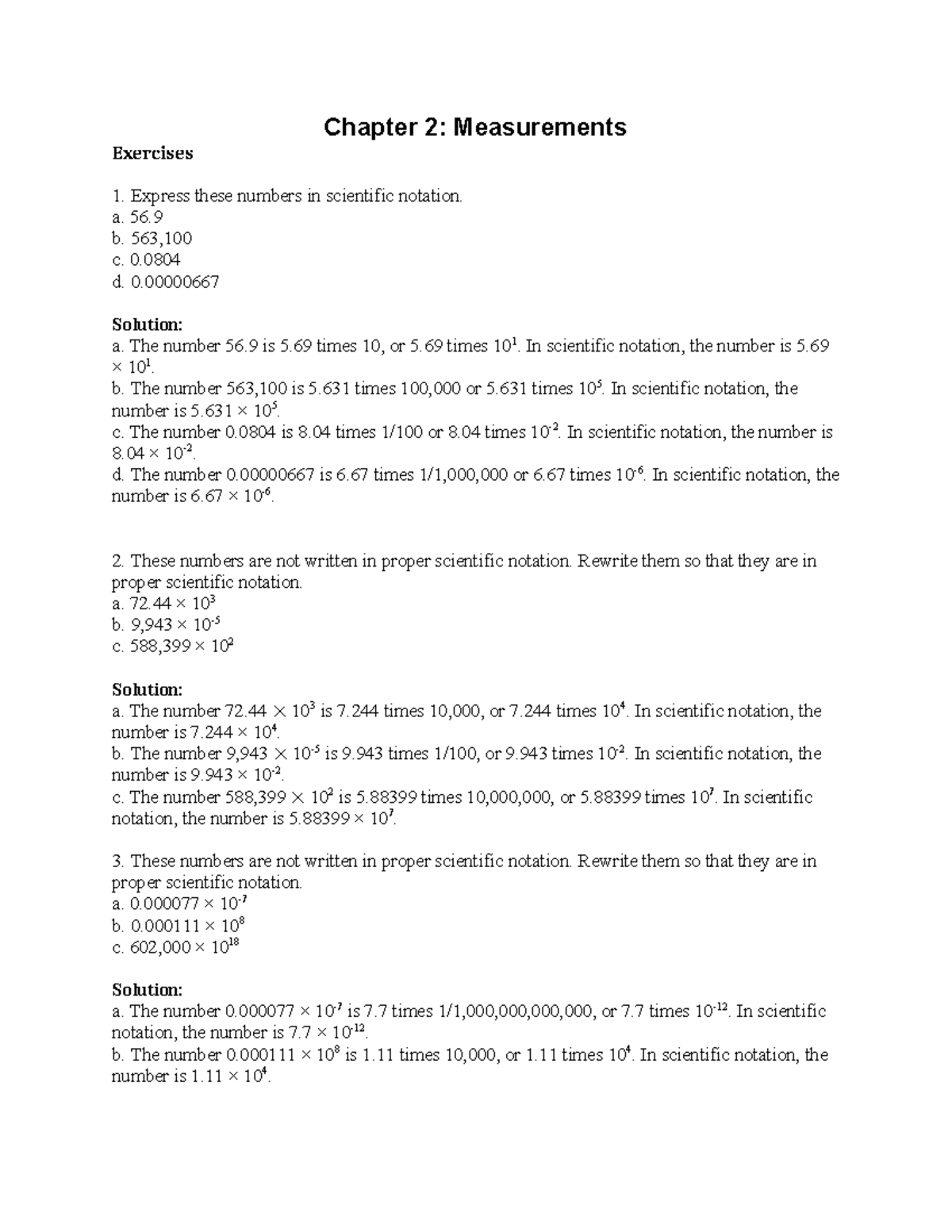 Scientific Notation & Significant Figures Exercises - Course Code ...