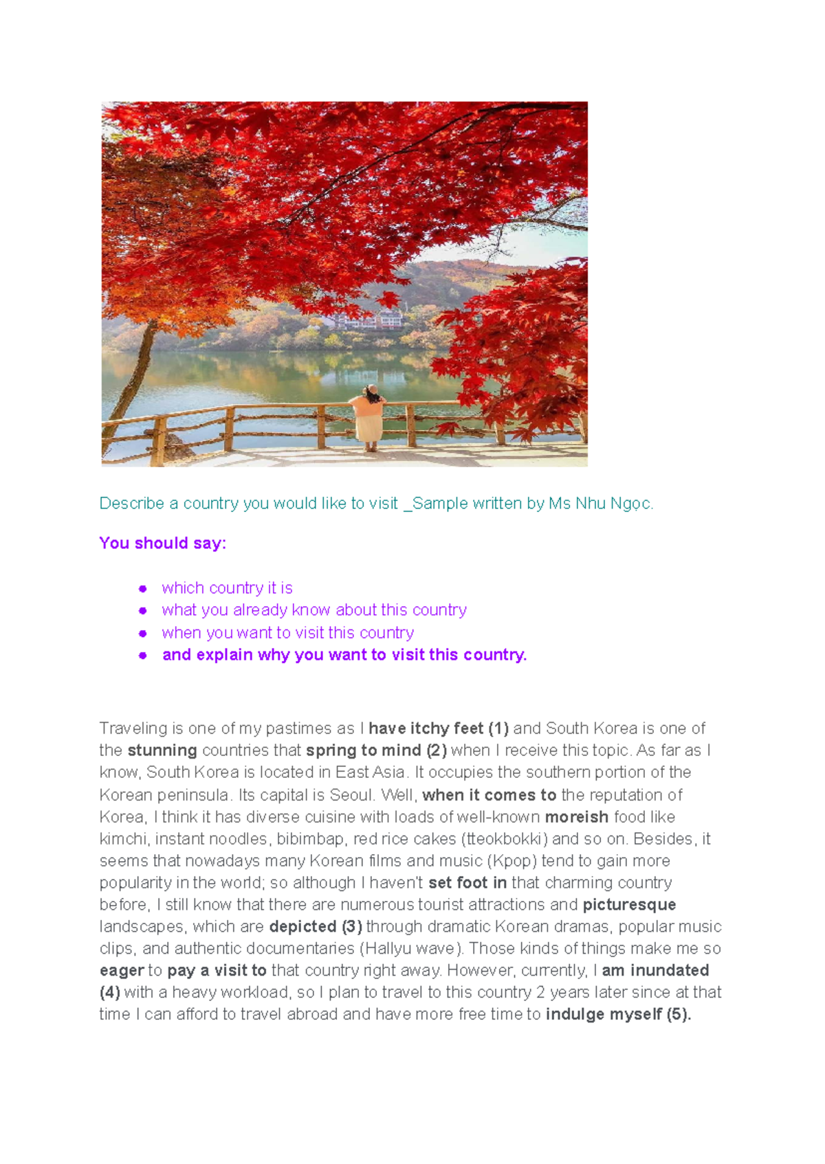 Describe Your Favorite Country: South Korea Travel Plans - Studocu